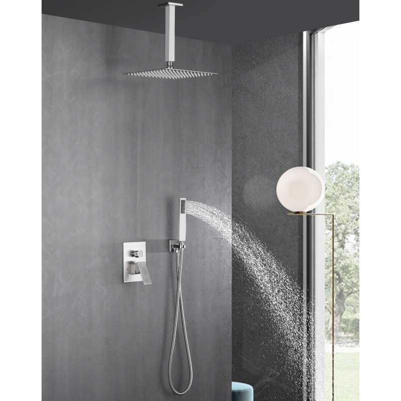 Modern 304 Stainless Steel Brushed Nickle Square Hot Cold Mixer In Wall